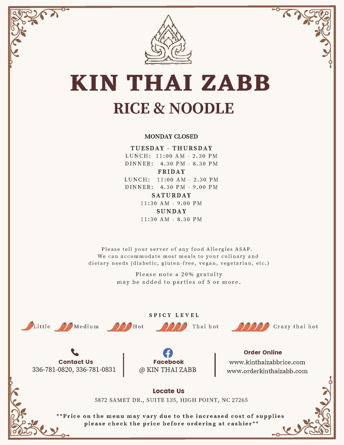 Menu – Kin Thai Zabb Rice & Noodle